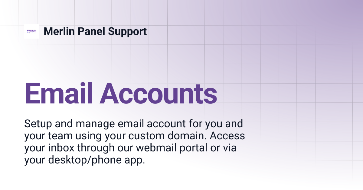 Email Accounts | Merlin Panel Support